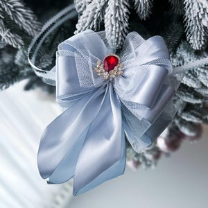 DUSTY BLUE CHRISTMAS Tree Bows and Topper for Xmas Tree,blue Satin ...