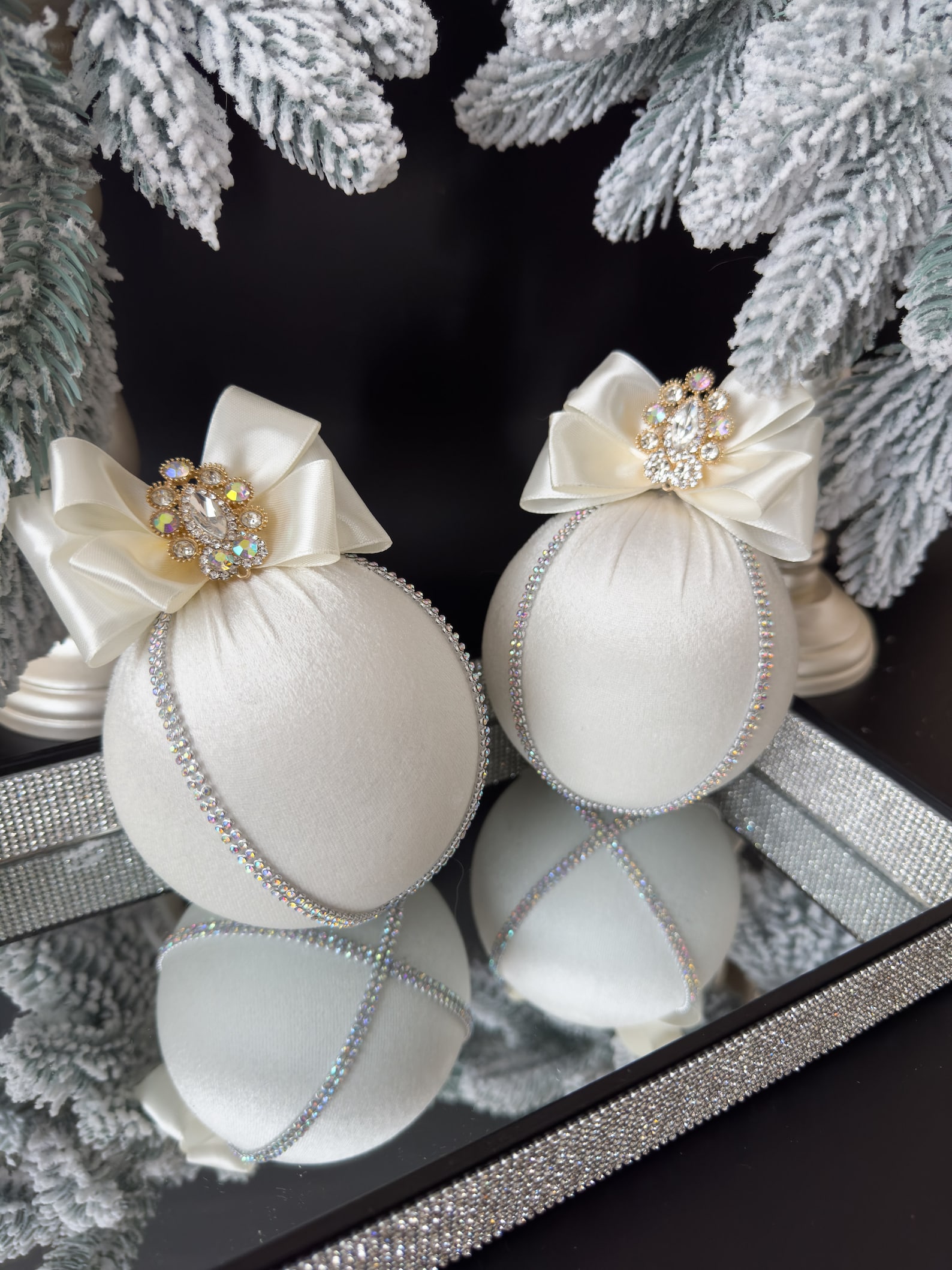 Ivory Christmas Ornaments 3.97/ 3,15, Ivory Velvet Xmas Balls, Ecru ...