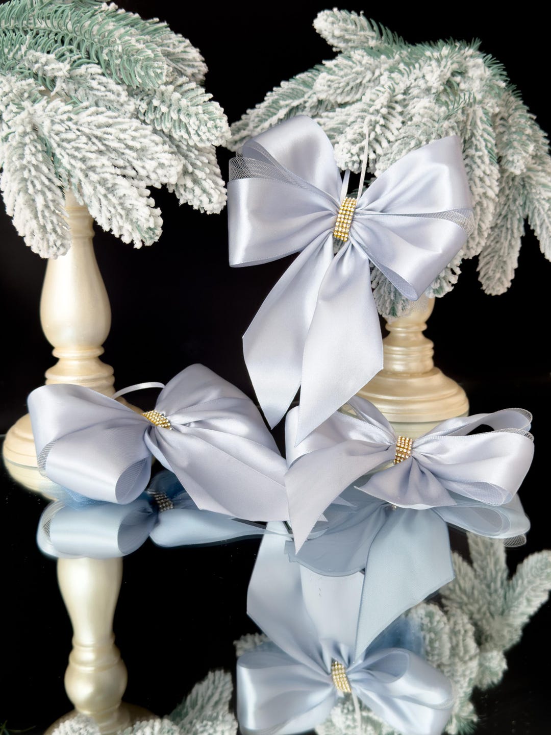 CHRISTMAS DUSTY BLUE Tree Bows 3-10pcs Set, Satin Bow Tie for Holiday ...