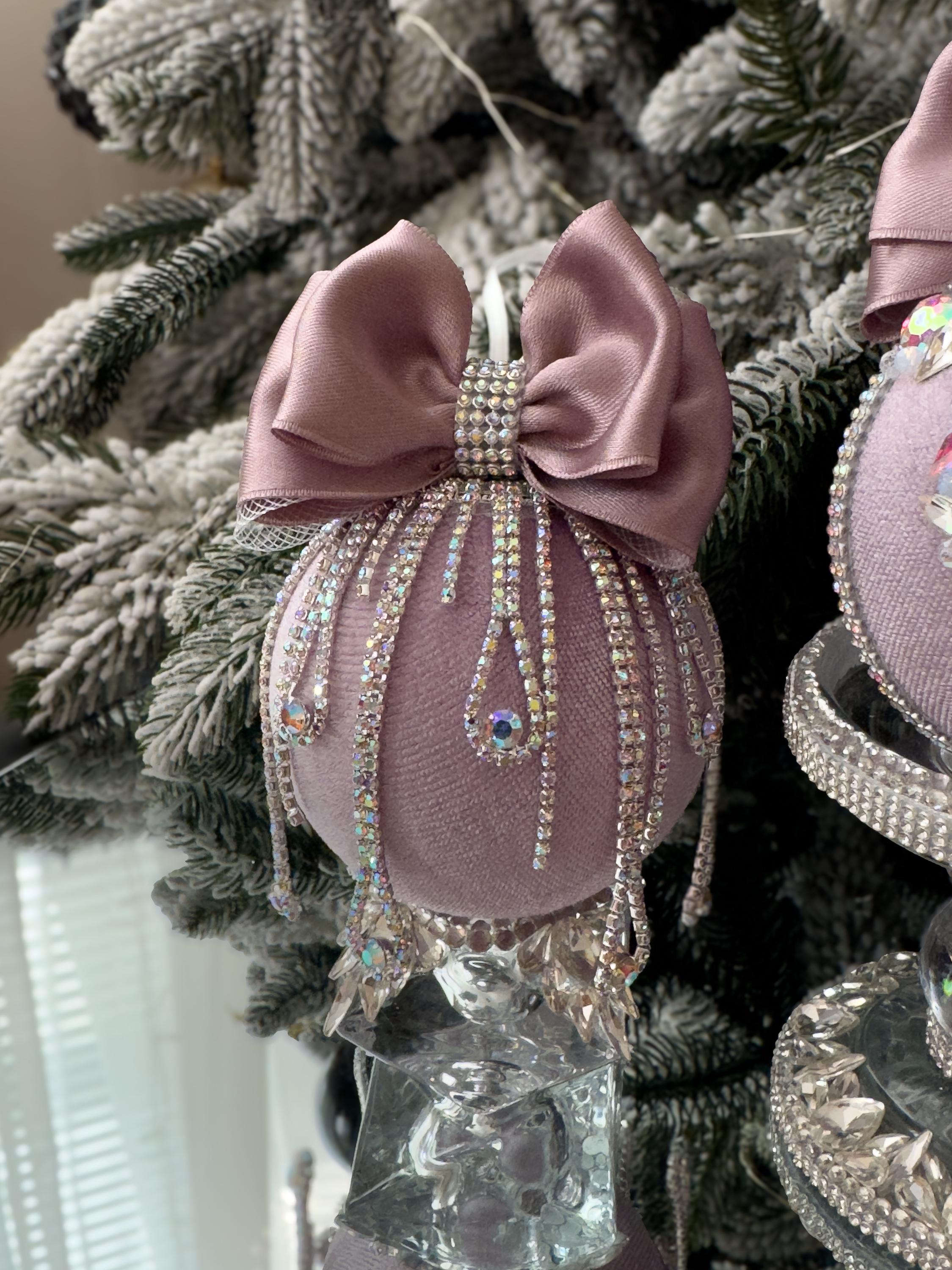 CHRISTMAS DUSTY MAUVE Tree Ornaments 3.15” Velvet Baubles for Holiday ...