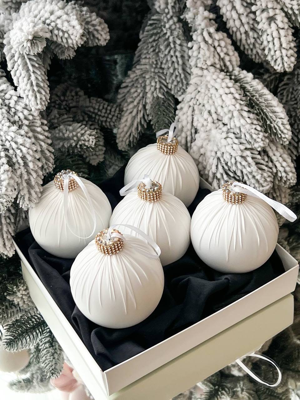 White Christmas 3.15ʼʼ Balls, 5pcs Set, White Xmas Balls White ...