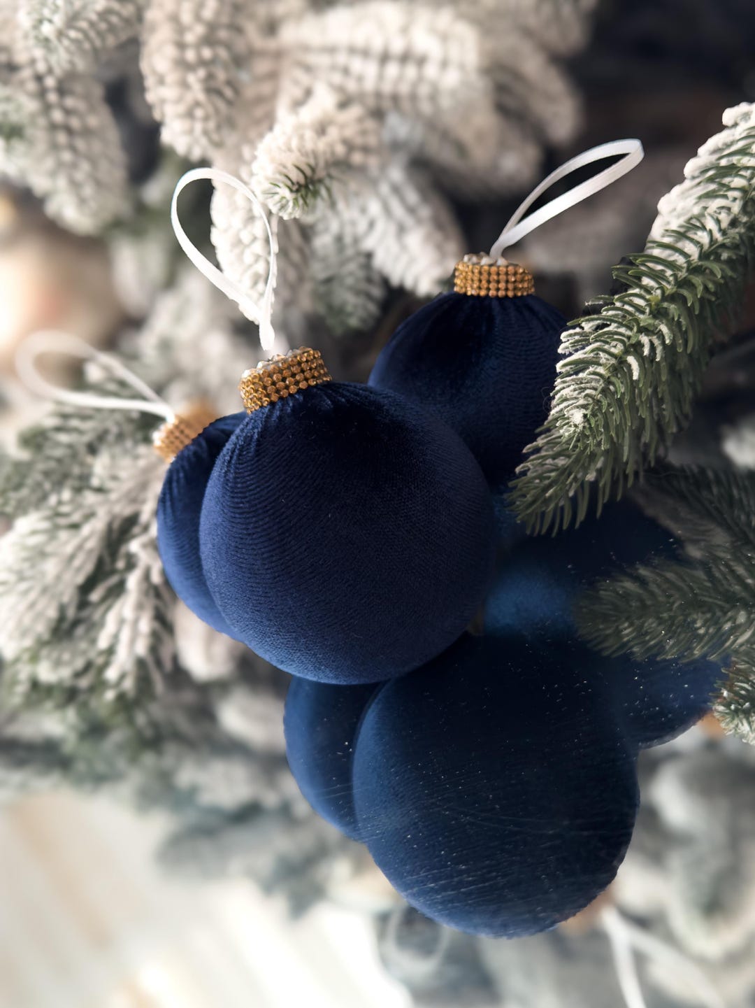 Navy Blue Velvet Christmas Tree Ornament With Rhinestones 3.15 Inch ...