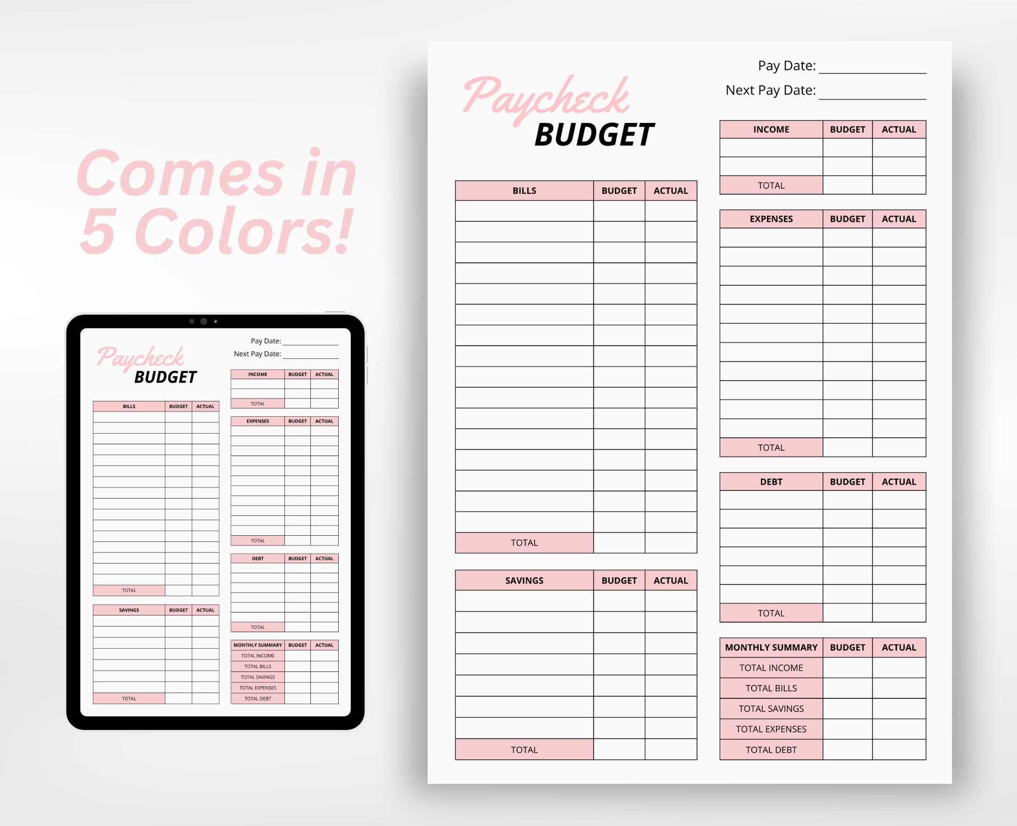 Paycheck Breakdown Budget Sheet, Digital Download, Printable, Monthly ...