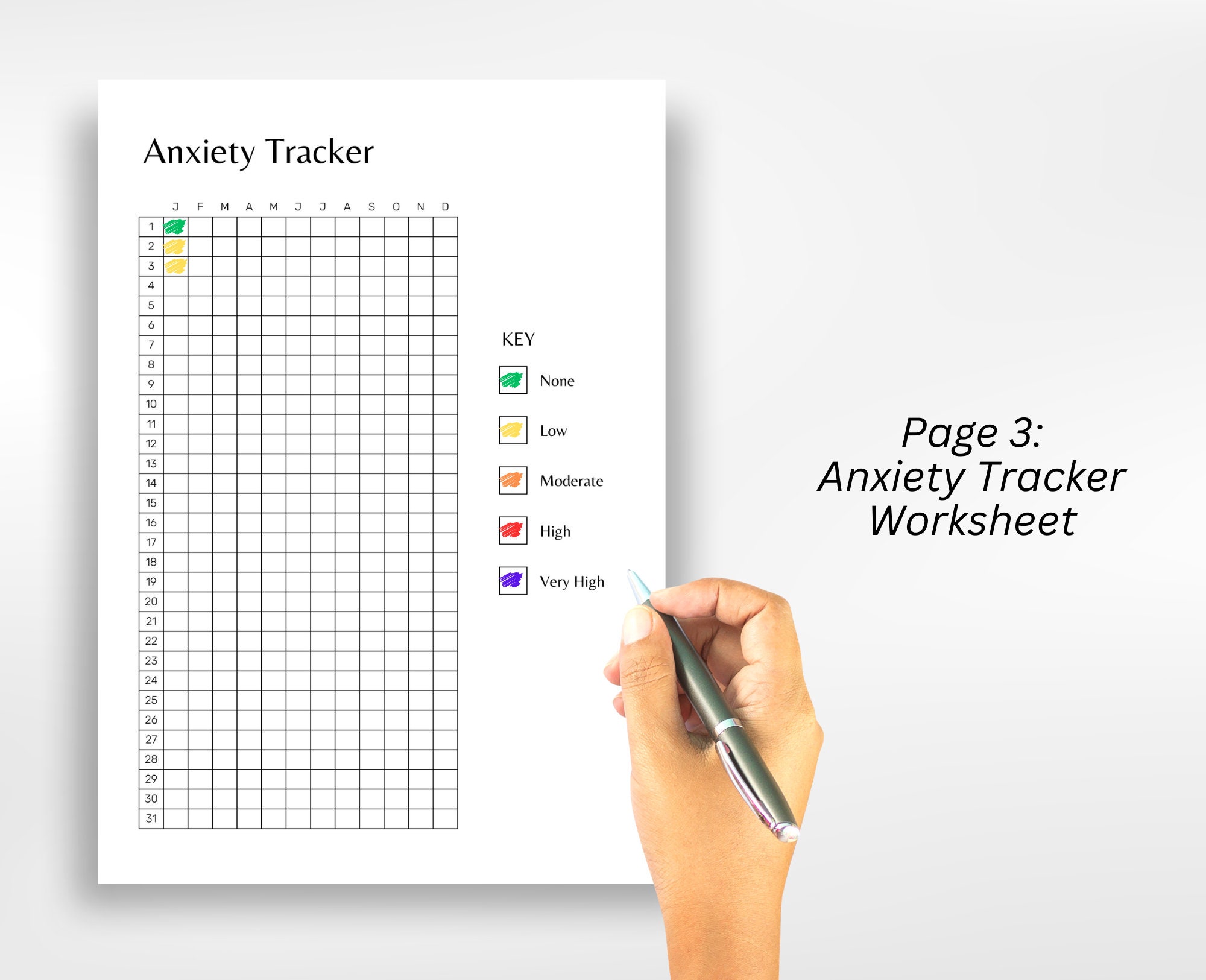 Bullet Journal Template Rate My Day Tracker Anxiety Tracker Stress ...