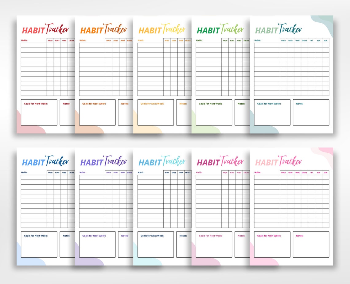 Rainbow Daily Habit Tracker Printable Everyday Weekly Habit Tracker ...