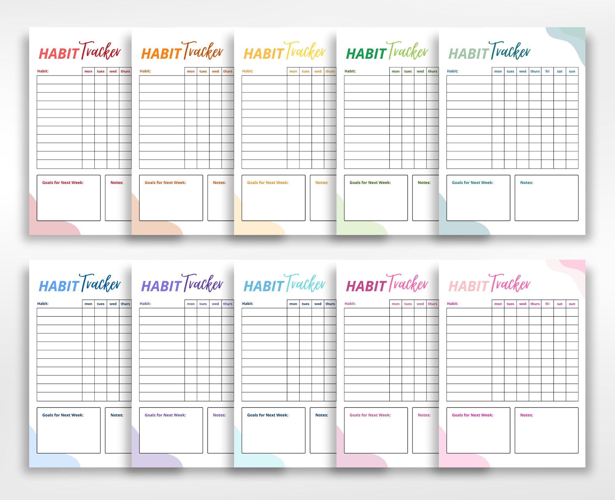 Rainbow Daily Habit Tracker Printable | Everyday Weekly Habit Tracker ...