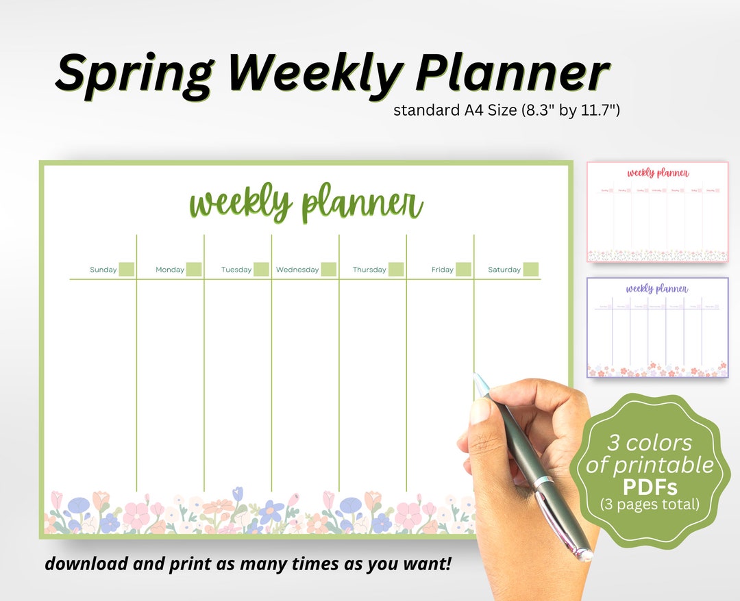 A4 Size Printable Weekly Spring Planner | Spring Schedule Planner ...