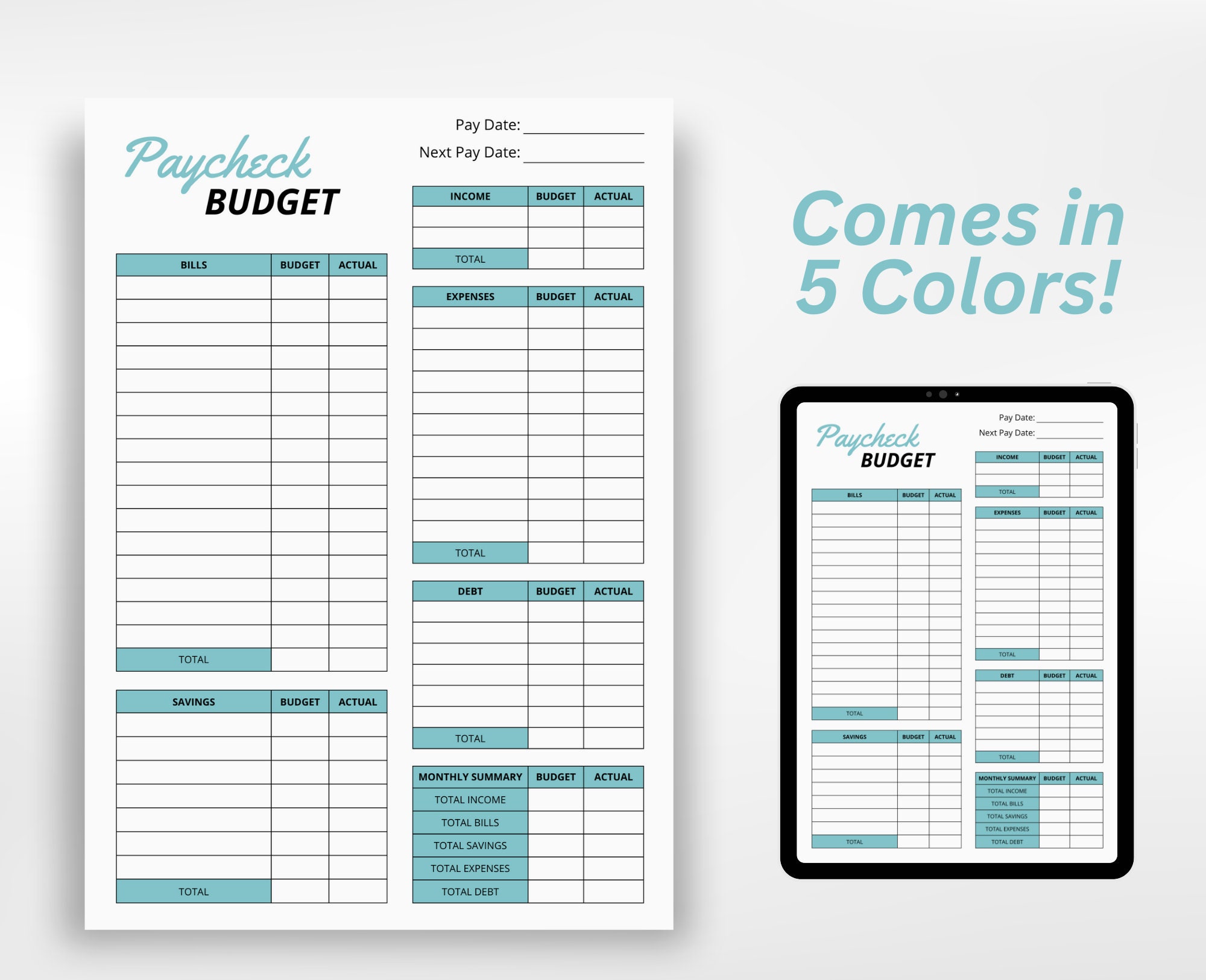 Paycheck Breakdown Budget Sheet, Digital Download, Printable, Monthly ...