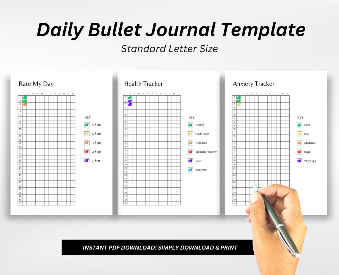 Bullet Journal Template Rate My Day Tracker Anxiety - Etsy