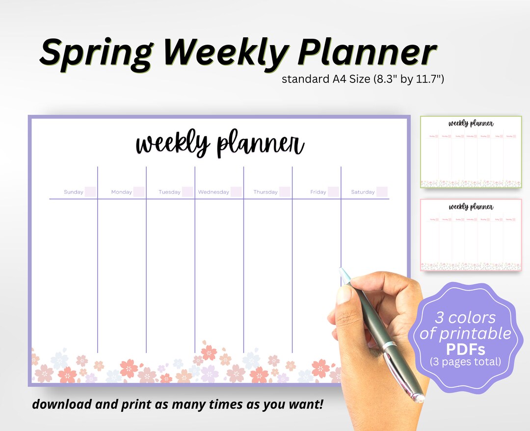 A4 Size Printable Weekly Spring Planner | Spring Schedule Planner ...