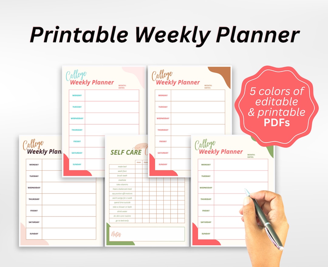 College Weekly Planner Printable | College Student Planner | Weekly ...