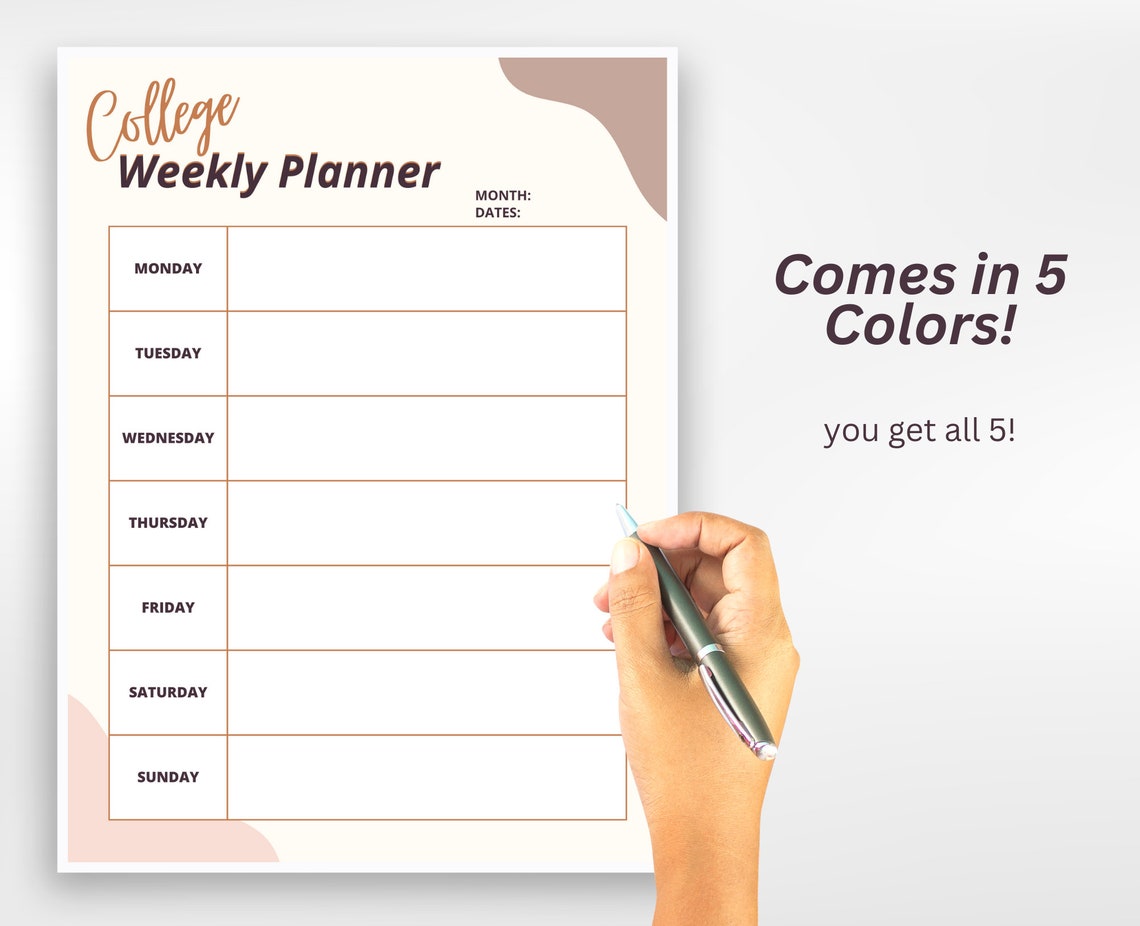 College Weekly Planner Printable | College Student Planner | Weekly ...