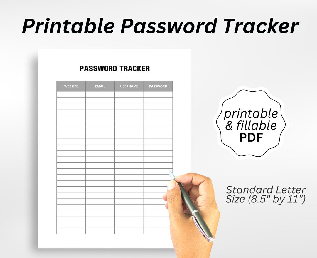 PDF Printable Password Tracker | Printable Password Sheet | Simple ...