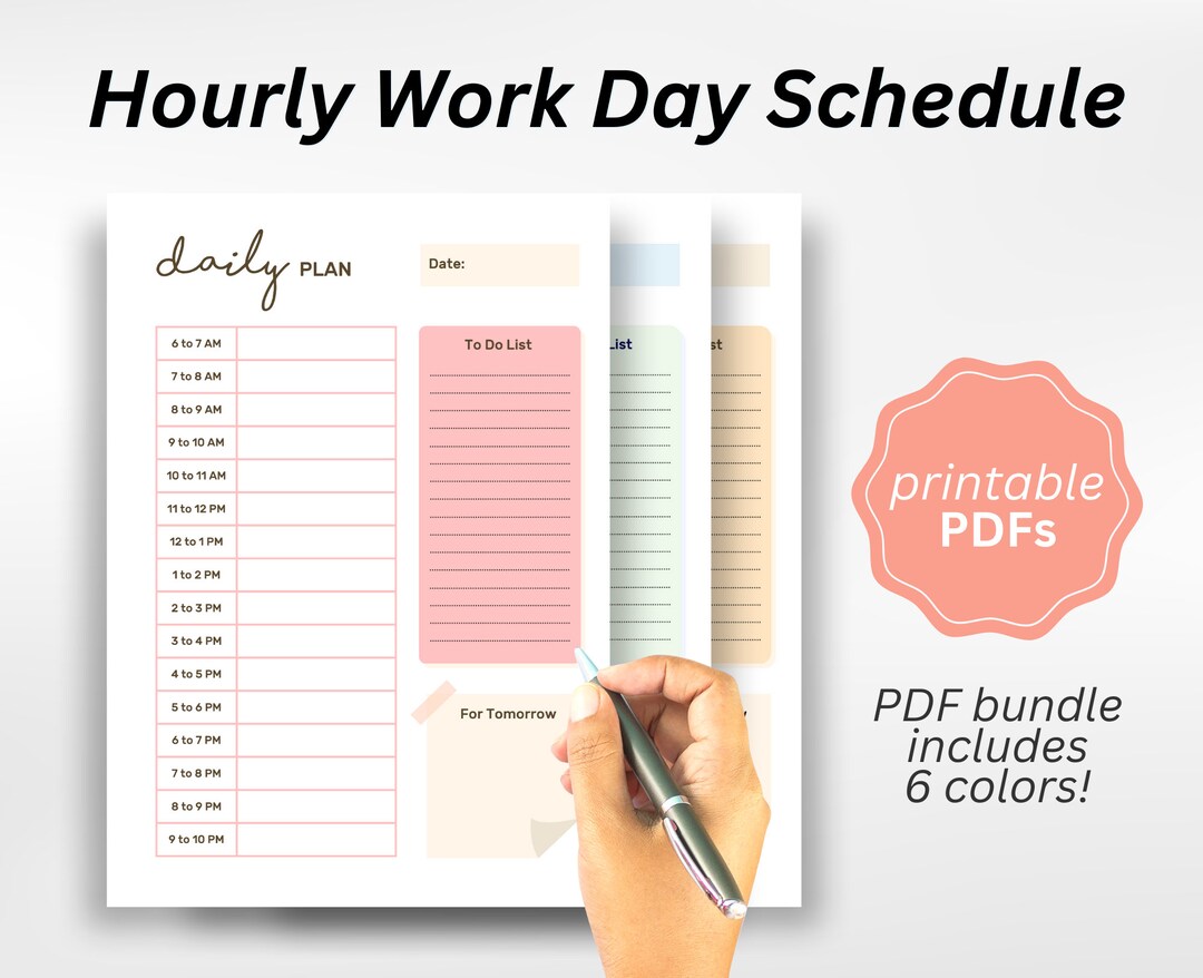 Daily Planner Printable, Hourly Work Planner, Work Day Schedule ...