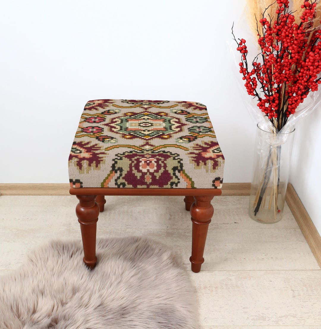 Soft Woven Footstool, Handmade Bohemian Ottoman, Cozy Floor Seating ...