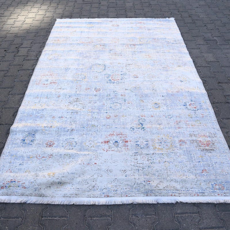 Low Pile Light Blue Rug - Etsy UK