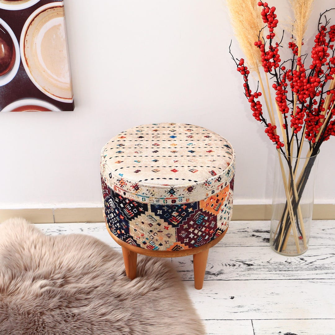Round Pouf Stool, Bedroom Pouf, Footstool Ottoman, Tufted Stool, Piano ...