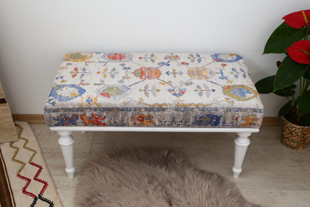Upholstered Bench, Floral Rug Bench, Boho Piano Bench, Dressing Table ...