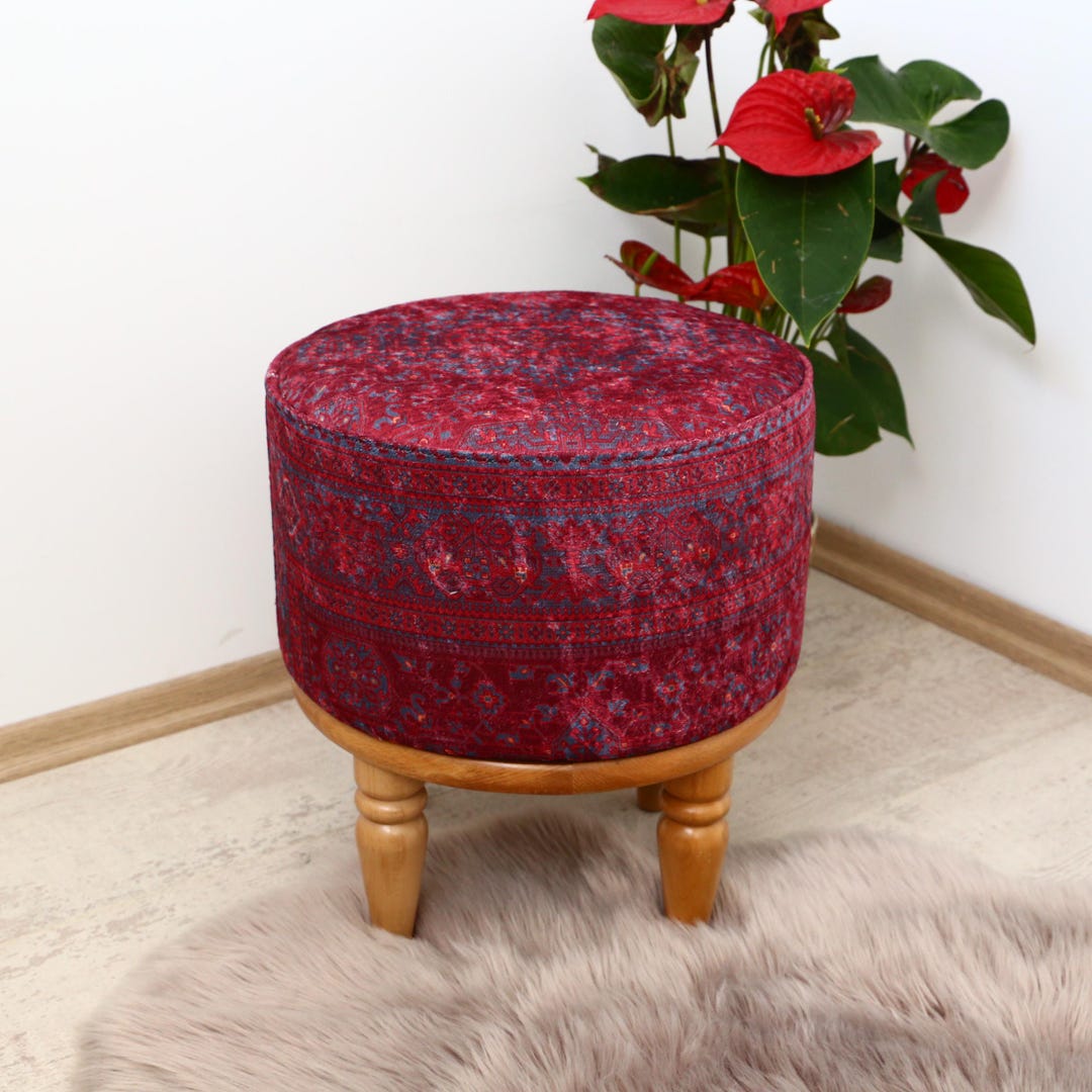 Pouf With Legs, Upholstered Ottoman Bench, Ethnic Pouf Chair, Mudroom ...