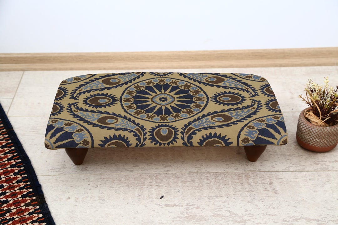 Authentic Striped Footstool With Classic Rug Pattern, Traditional ...