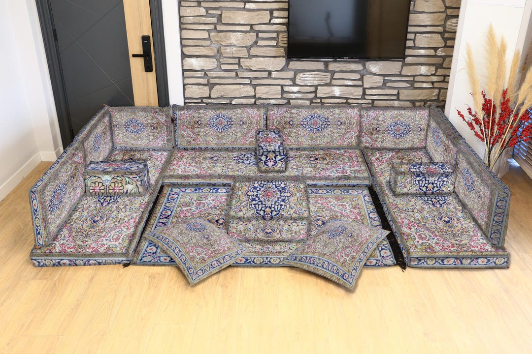 Upholstered Kilim Design Floor Sofa, U-shaped Arabic and Moroccan ...