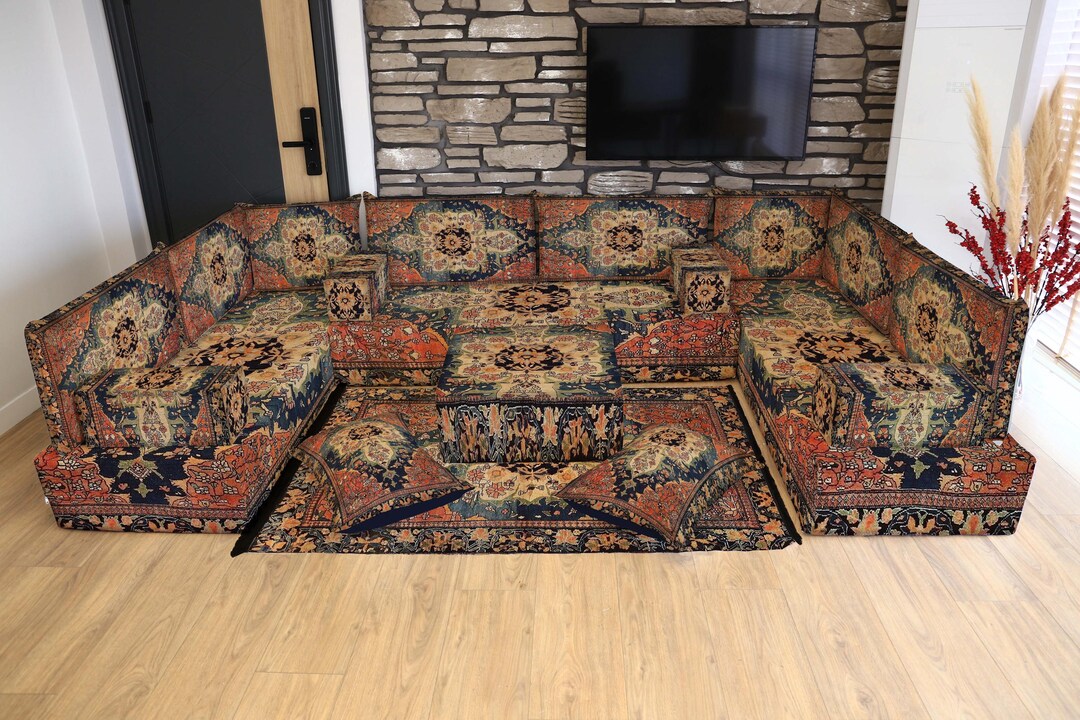 Rug Upholstered U FULL Set, Oriental Sofa Decor, L Shaped Floor Sofa ...