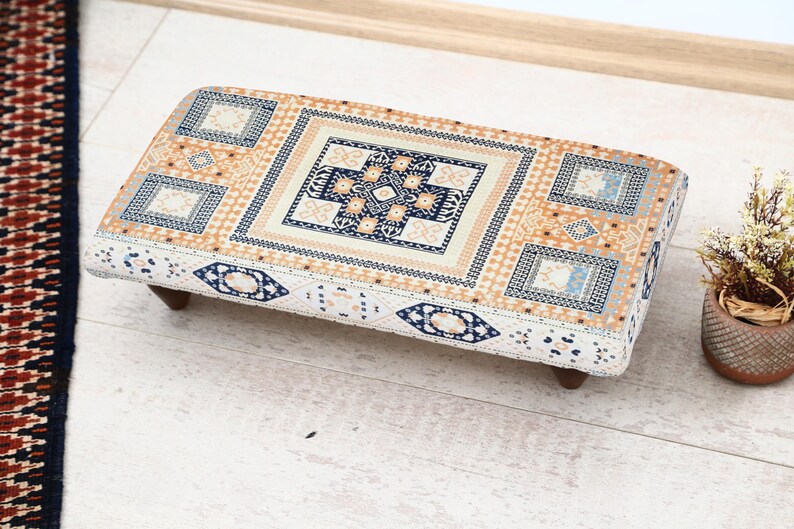 Antique Foot Board With Rug Pattern, Vintage Kilim Ottoman, Handmade ...