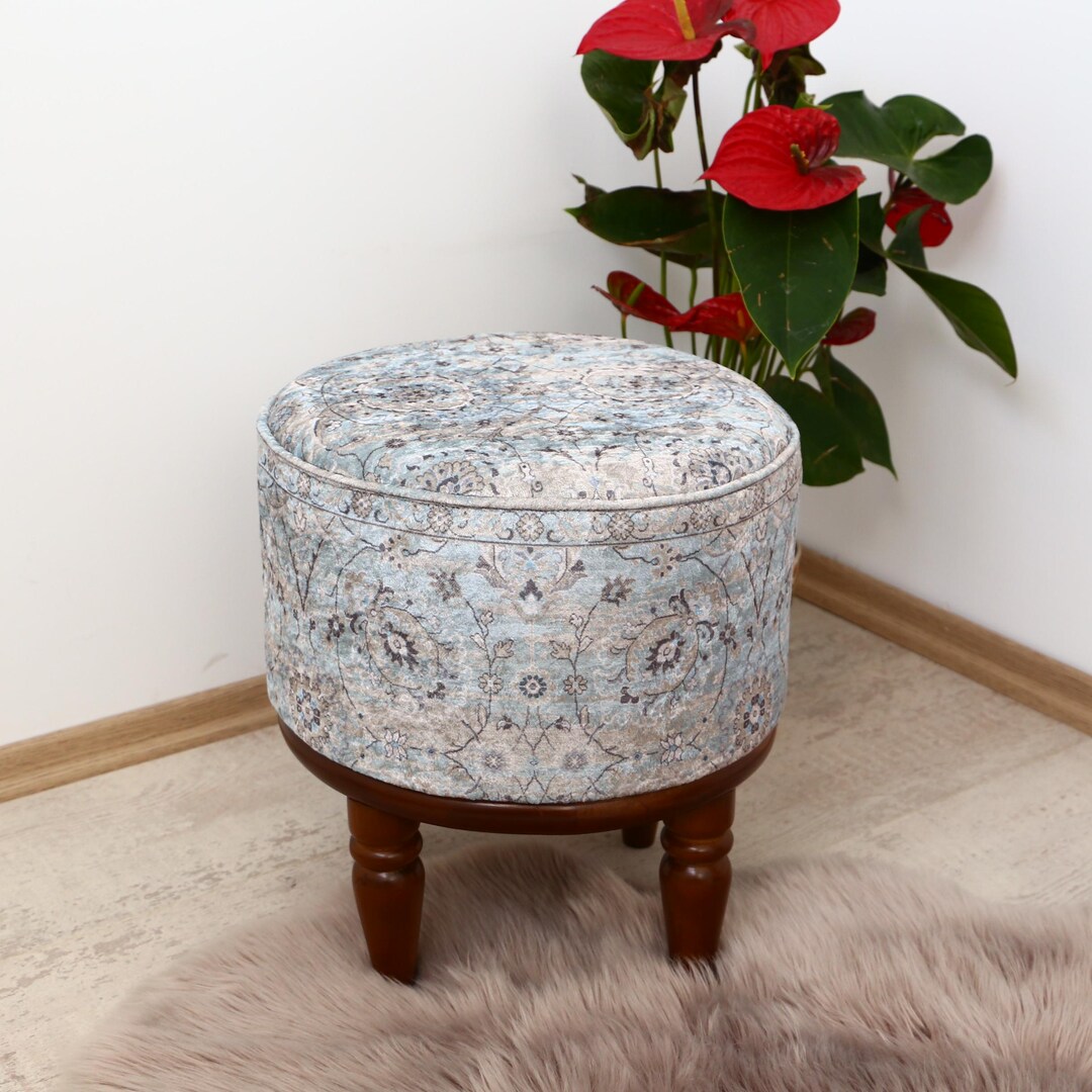 Round Pouf Stool, Tufted Footstool Ottoman for Bedroom, Stylish Pouf ...