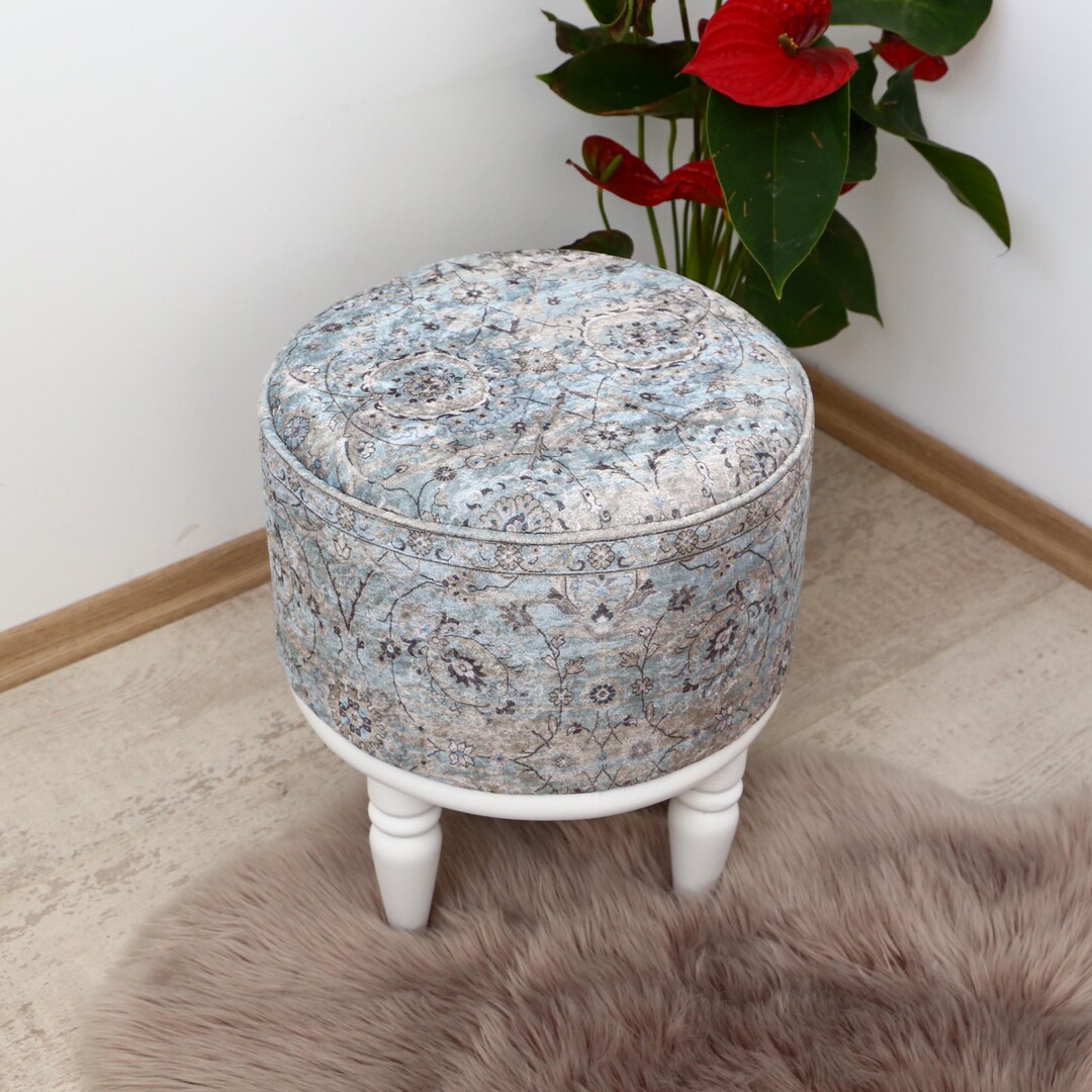 Round Pouf Stool, Tufted Footstool Ottoman for Bedroom, Stylish Pouf ...