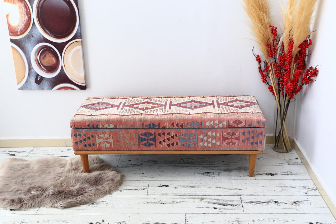 Kilim Storage Bench, Make up Bench, Aztec Bench, Bedroom Stool, Ottoman ...
