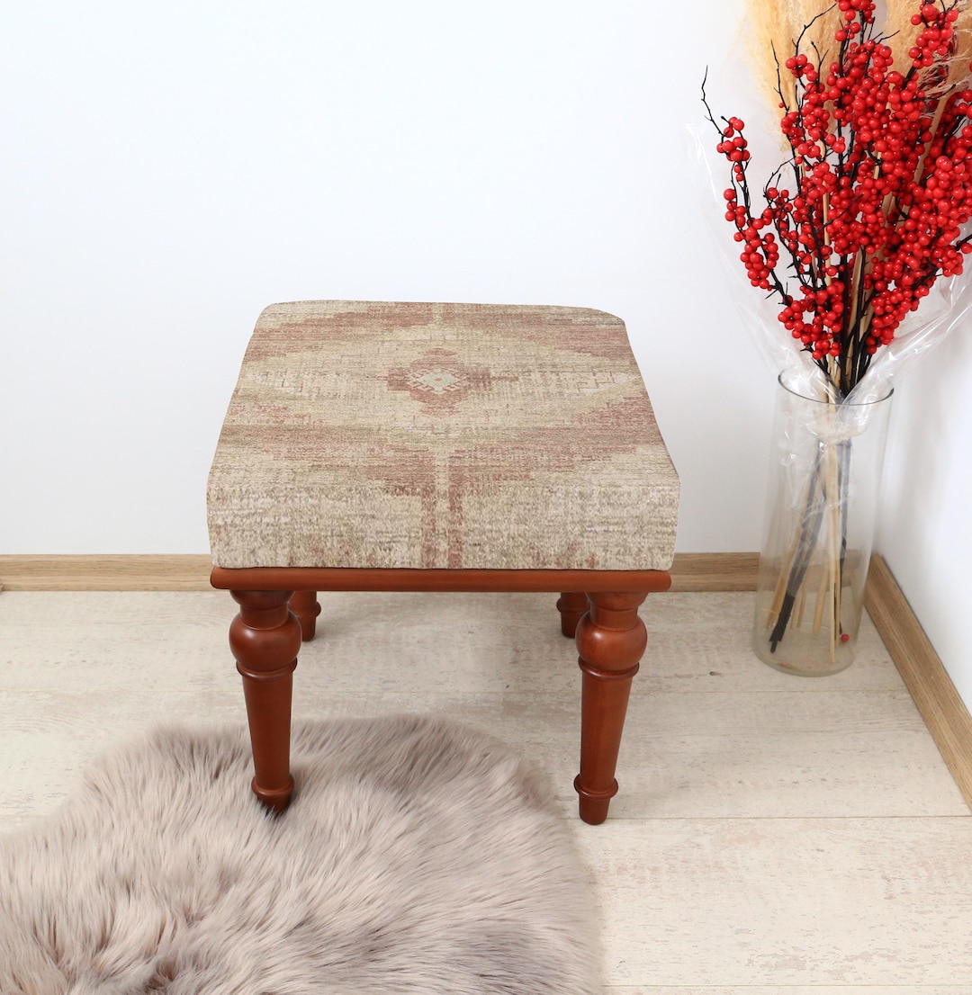 Unique Rustic Footstool, Handmade Wooden Ottoman, Cozy Home Accent ...
