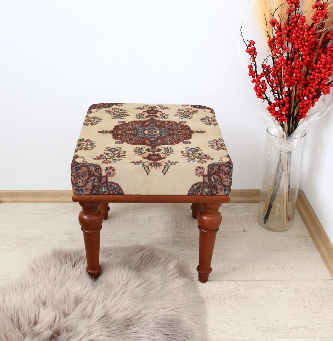 Rustic Vanity Bench, Handmade Wood Stool, Boho Dressing Seat, Small ...