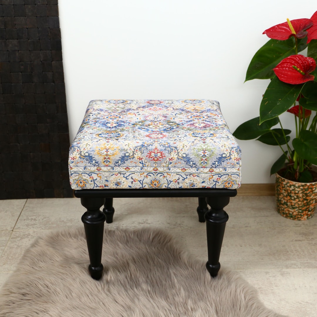 Floral Rug Bench, Upholstered Bench, Floral Rug Bench, Boho Piano Bench ...