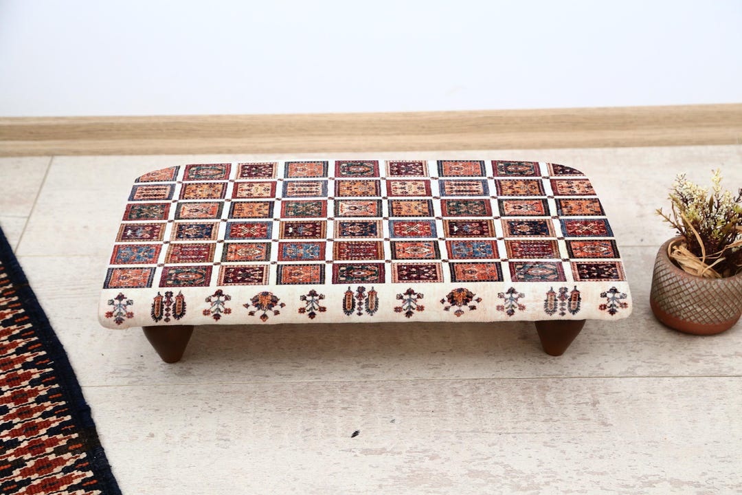 Modern and Classic Rug Designed Ottoman Footrest, Square Patterned ...