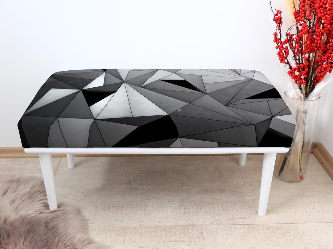 Modern Geometric Bench, Rectangular Low Stool With White Legs Gray ...