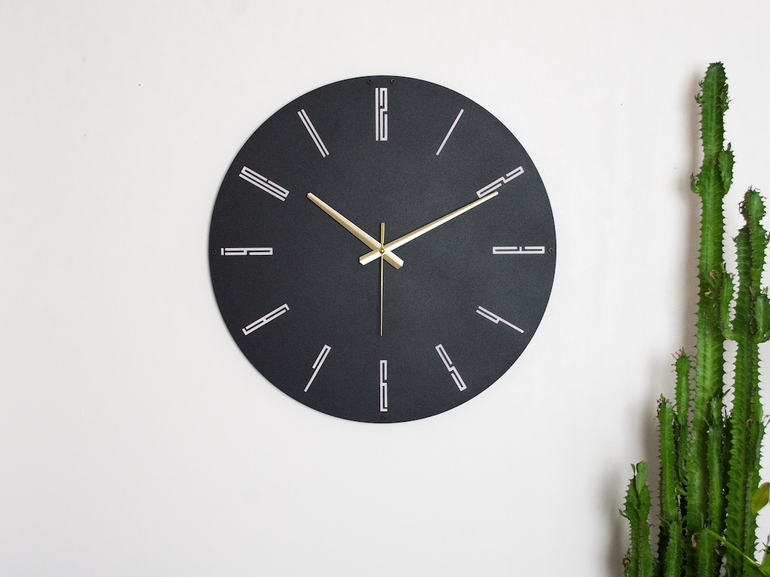 Black Minimalist Wall Clock, Large Modern Wall Clock, Rustic Wall Clock ...