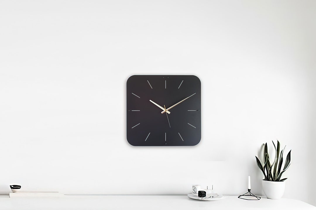 Black Minimalist Metal Wall Clock Kitchen Clock Farmhouse - Etsy