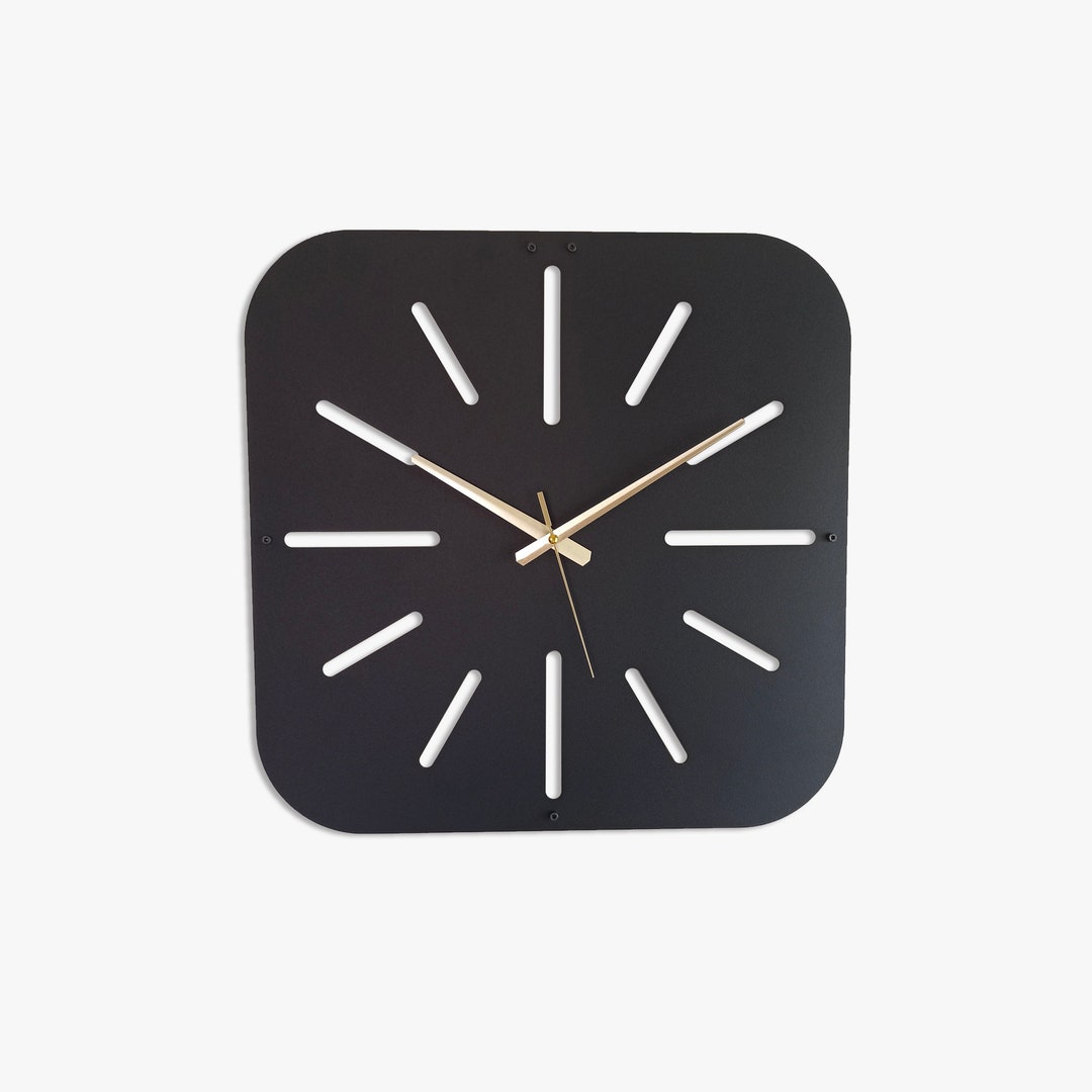 Black Minimalist Metal Wall Clock, Modern Wall Clock, Rectangle Wall ...