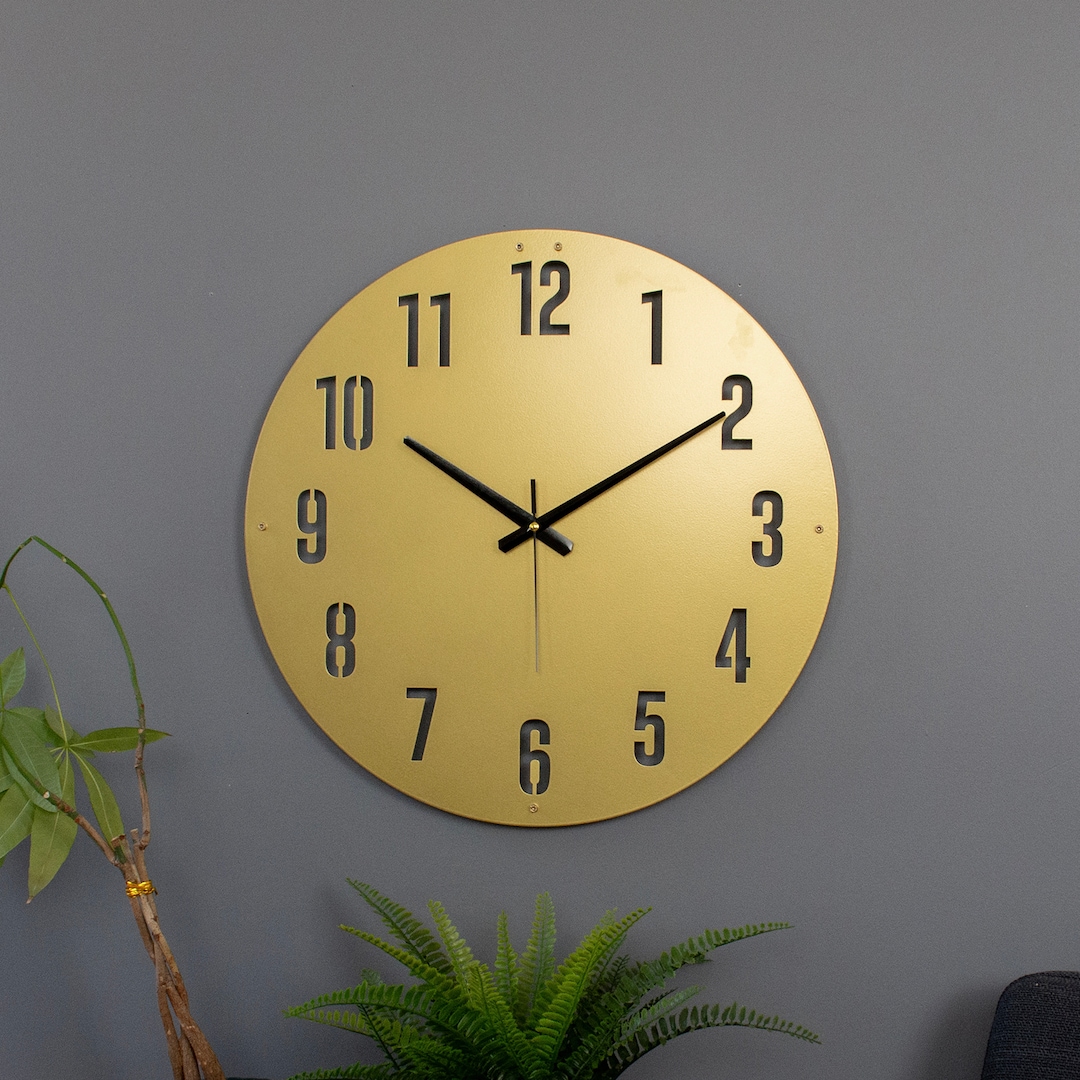 Gold Modern Metal Wall Clock, Kitchen Clock, Farmhouse Clock ...