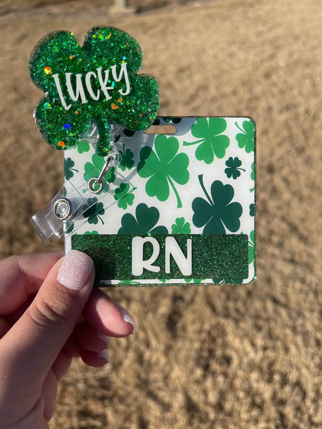 Custom Four Leaf Lucky Badge Buddy Set Glitter Badge Buddy - Etsy