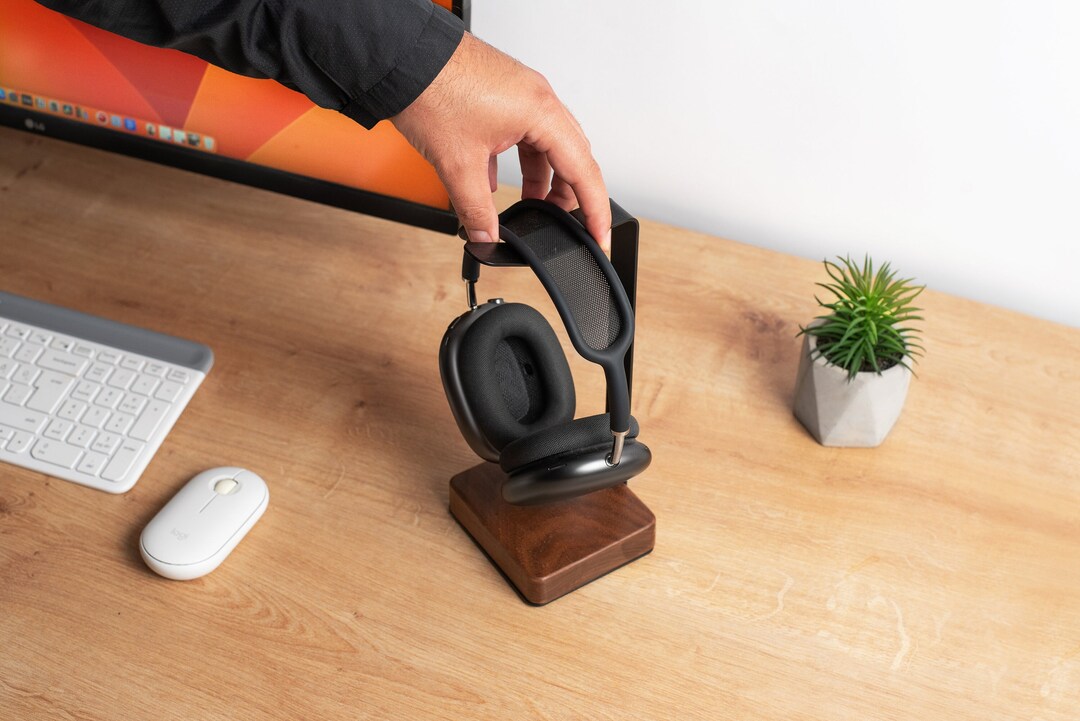 Wooden Headphone Stand, Headphone Holder, Desk Headphone Hanger, Gift ...