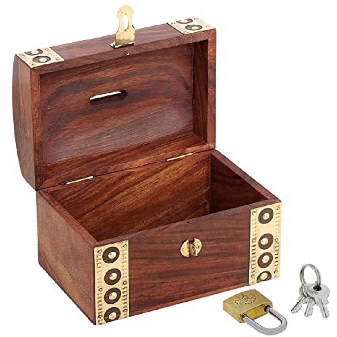 Vintage Style Wooden Money Box Safe Piggy Bank Toy and Game Collectible ...