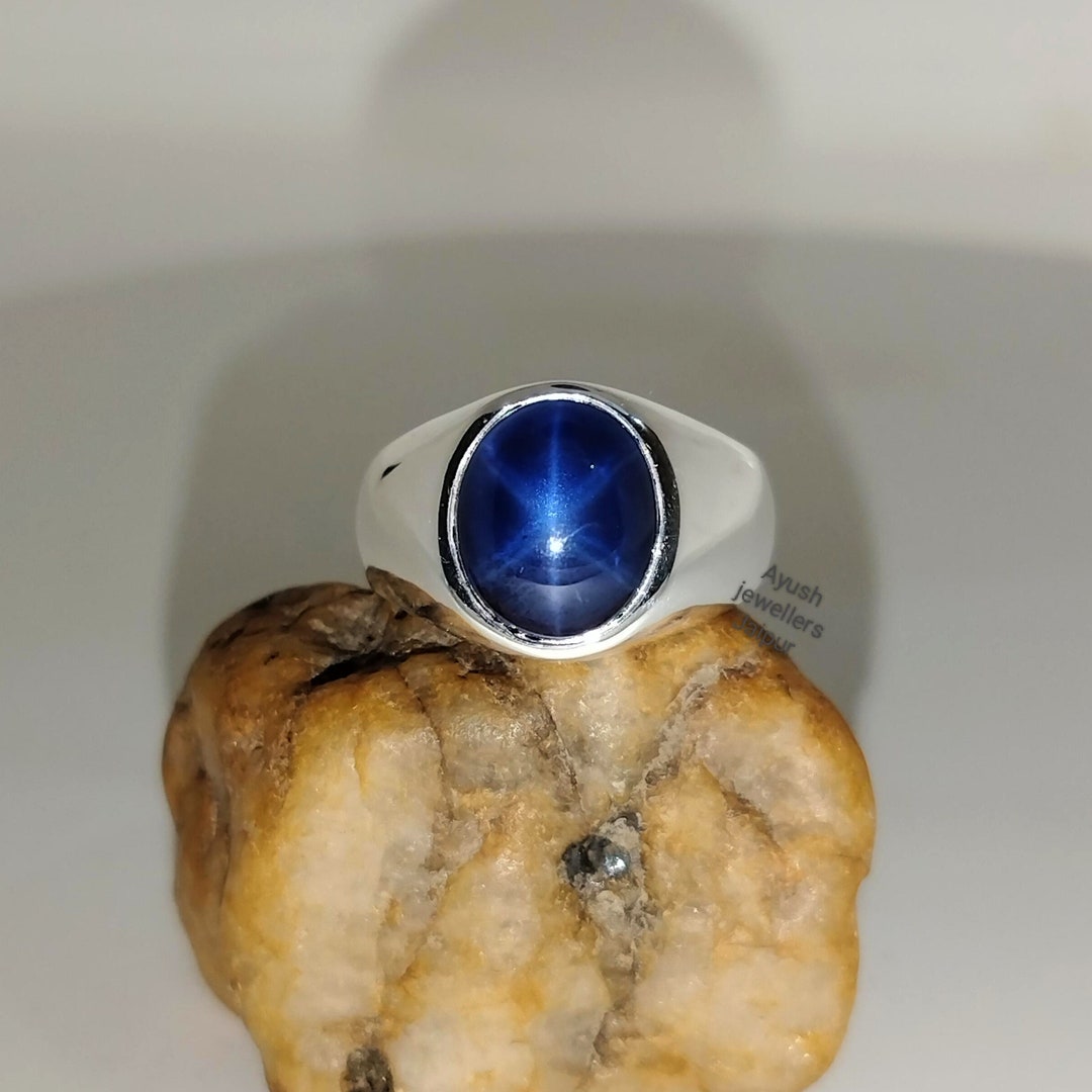 Vintage Blue Star Ring, Blue Star Sapphire Women and Men's Ring 925 ...
