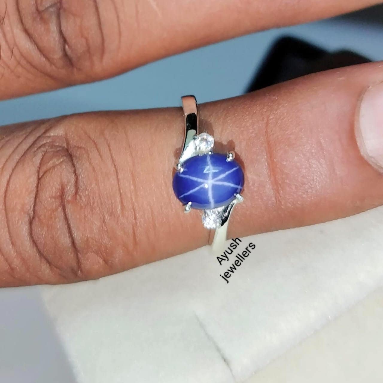 Vintage Blue Lindy Star Ring, Blue Star Sapphire Silver Ring, 925 ...