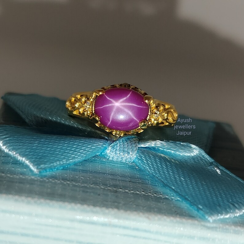 Gold Men's Pink Star Sapphire Ring, Solid 925 Sterling Silver, Pink ...