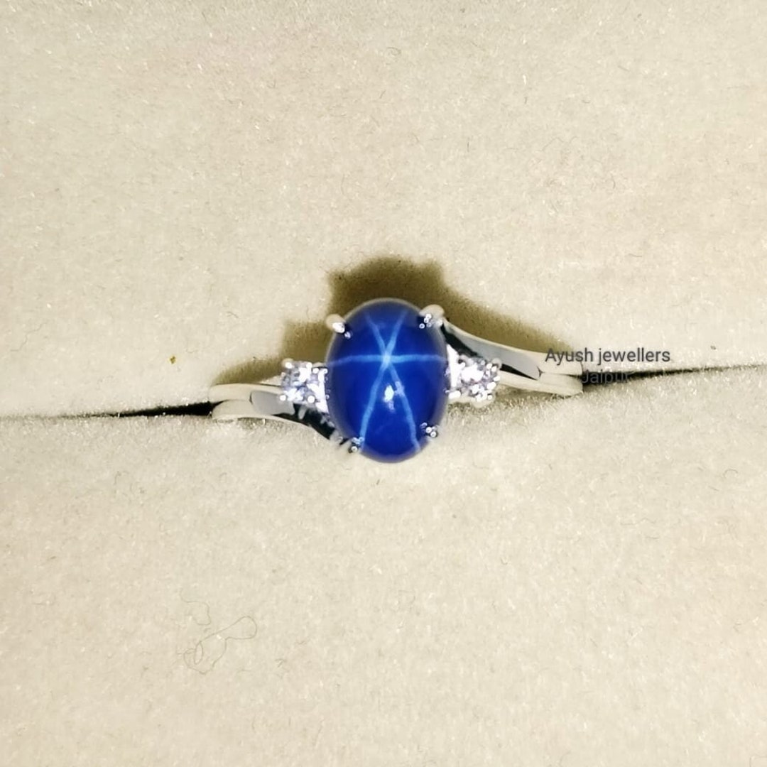 Vintage Blue Lindy Star Ring, Blue Star Sapphire Silver Ring, 925 ...