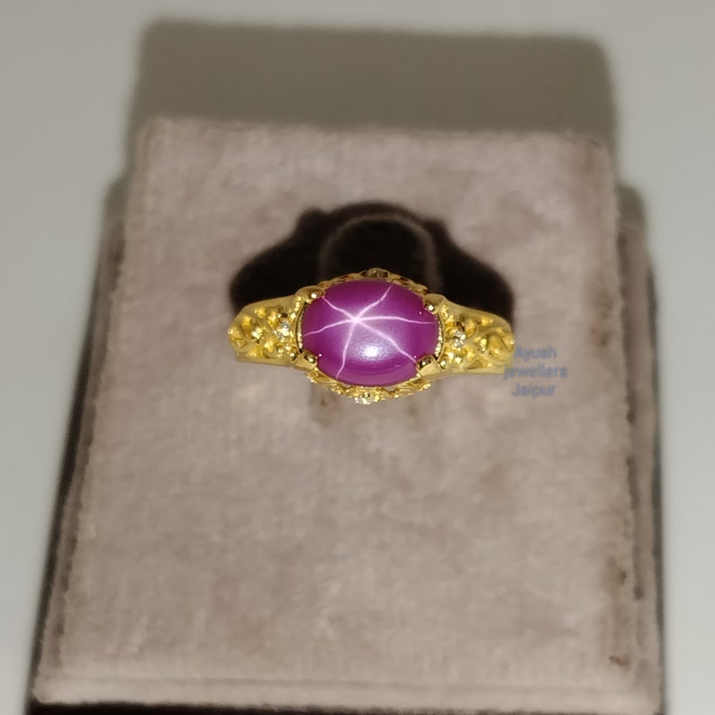 Gold Men's Pink Star Sapphire Ring, Solid 925 Sterling Silver, Pink ...