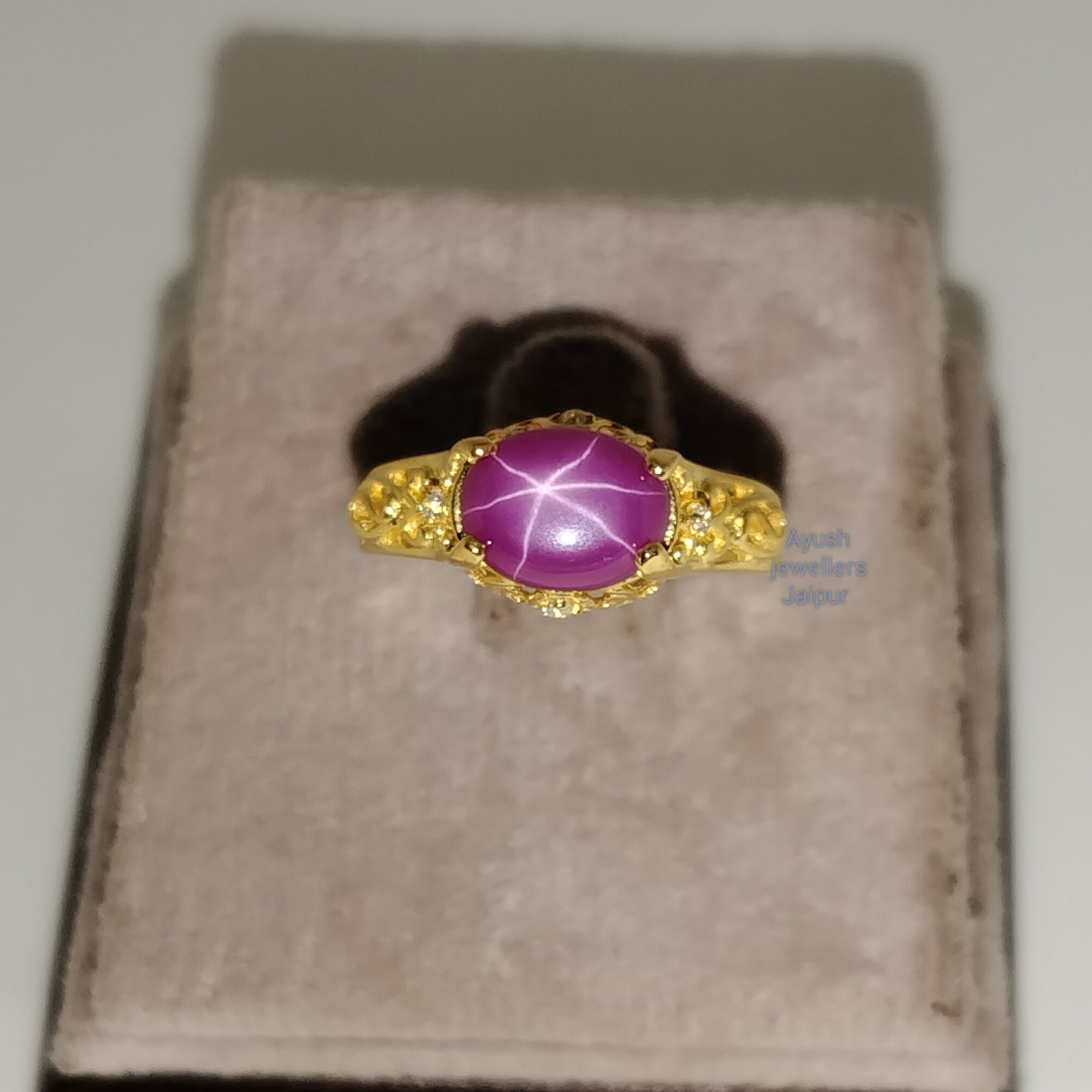 Gold Men's Pink Star Sapphire Ring, Solid 925 Sterling Silver, Pink ...