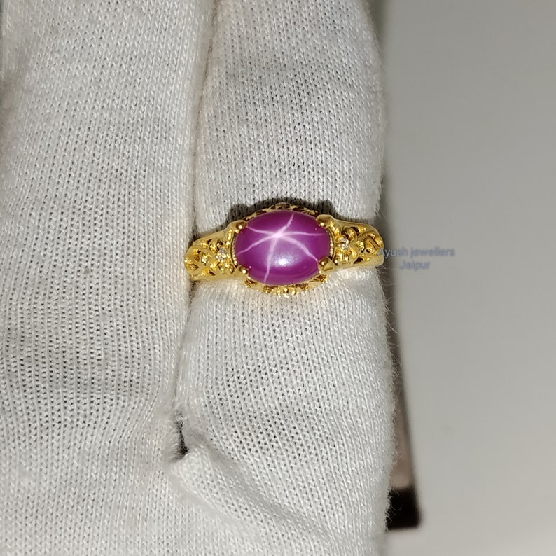 Gold Men's Pink Star Sapphire Ring, Solid 925 Sterling Silver, Pink ...