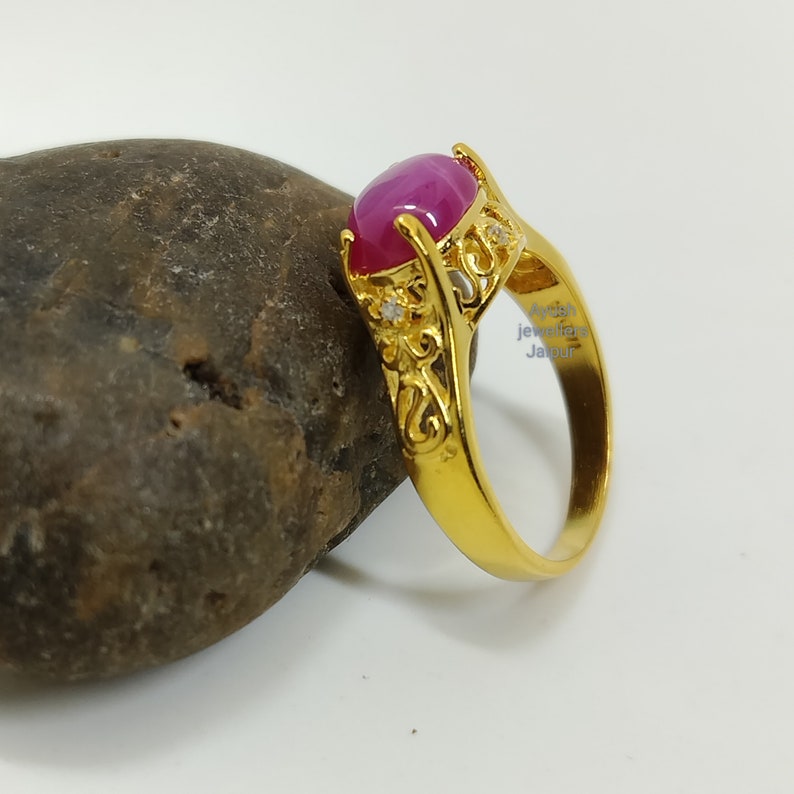 Gold Men's Pink Star Sapphire Ring, Solid 925 Sterling Silver, Pink ...